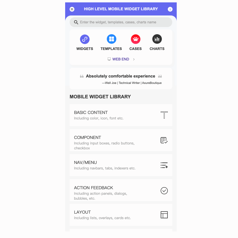 High-Level Mobile Widget Library (Components, Cases, Templates, Charts ...